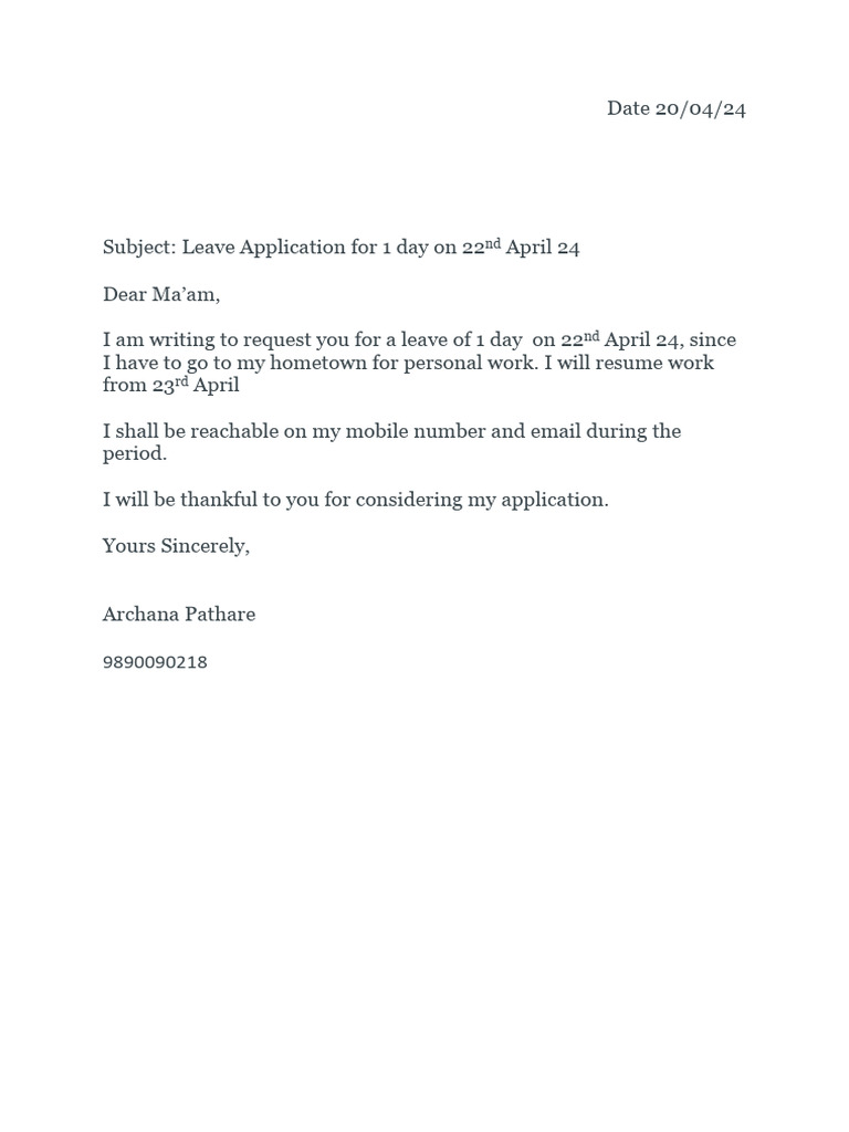 Leave Request for April 22, 2024 | PDF