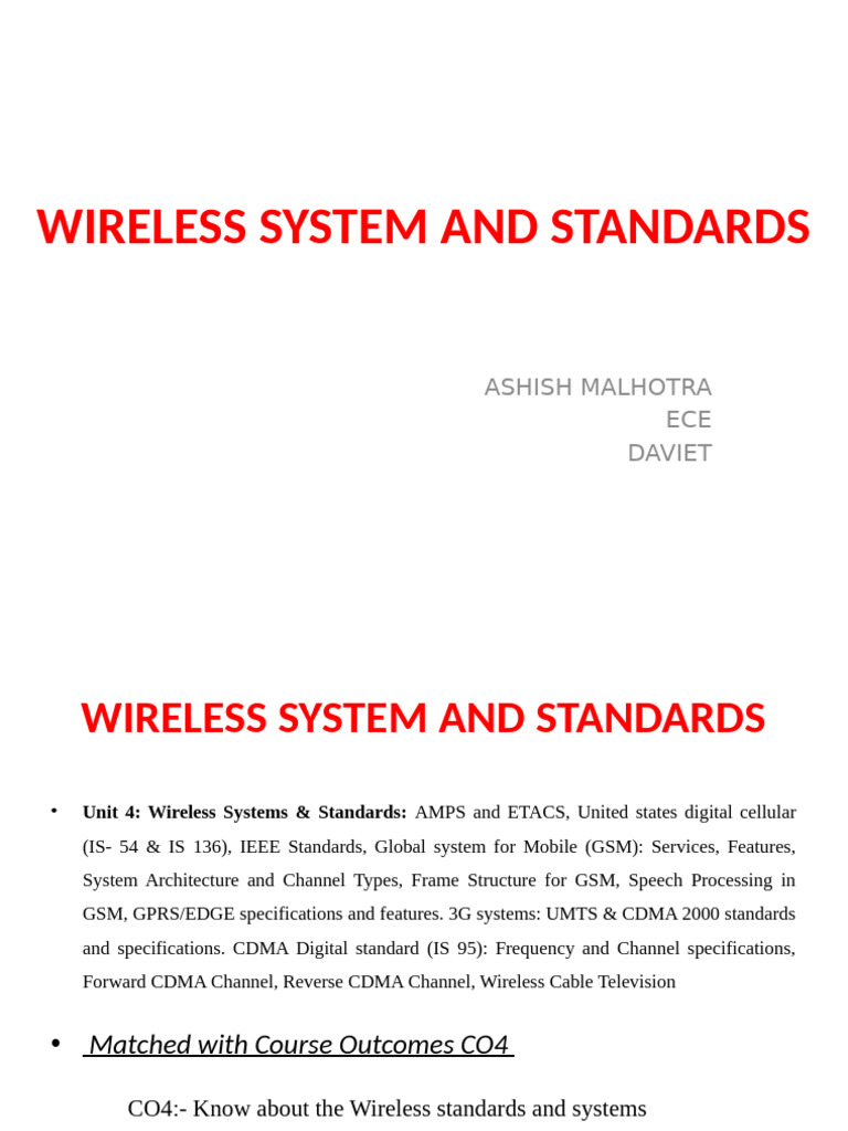 WIRELESS SYSTEM AND STANDARDS | PDF
