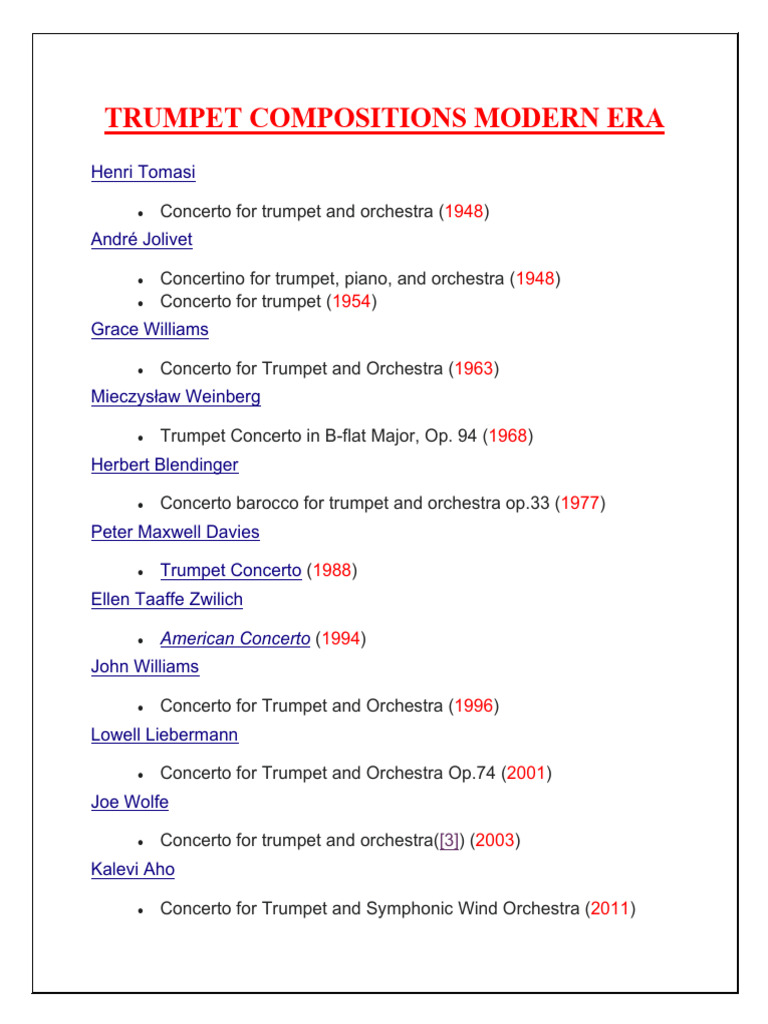 Trumpet Compositions Modern Era | PDF