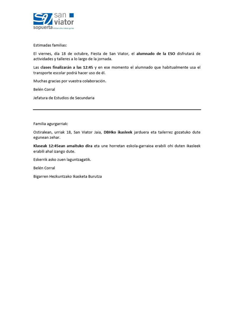 Circular día San Viator | PDF