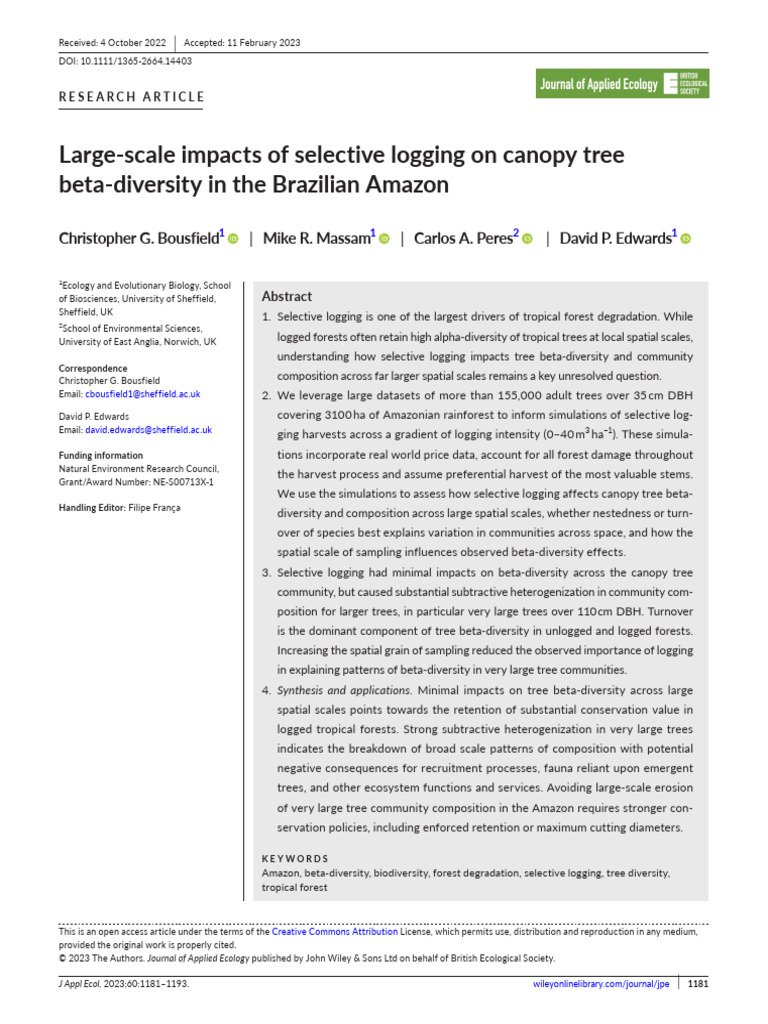 Large-scale Impacts of Selective Logging on Canopy | PDF | Forests | Logging