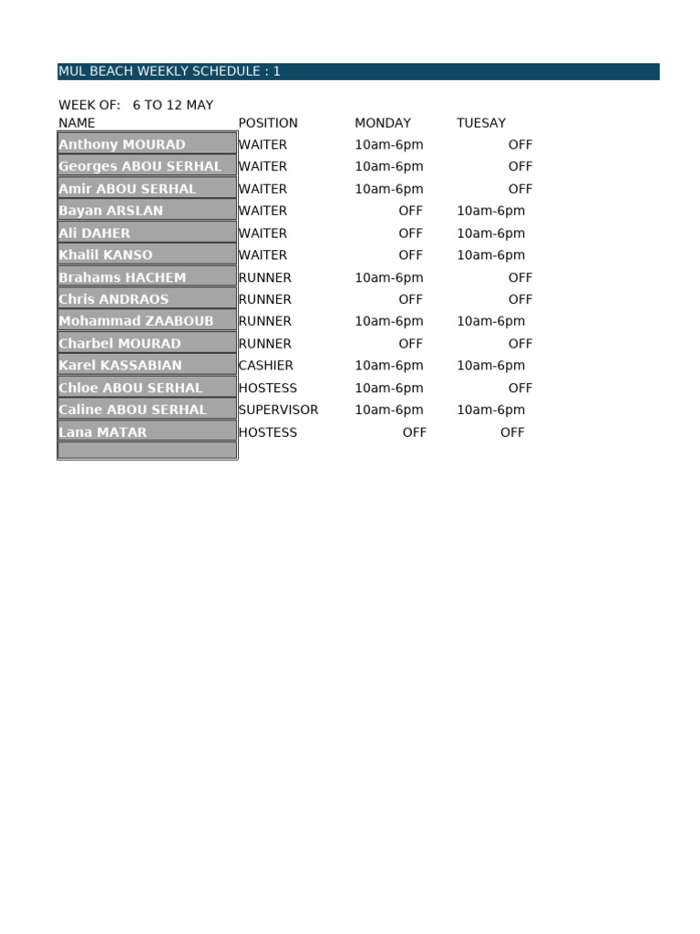 Mul Weekly Schedule | PDF