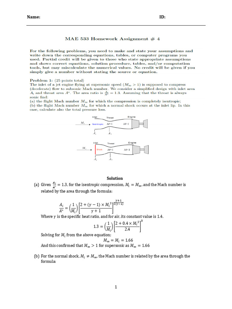 MAE 533 Homework #4 Assignment - Solution | PDF | Mach Number ...