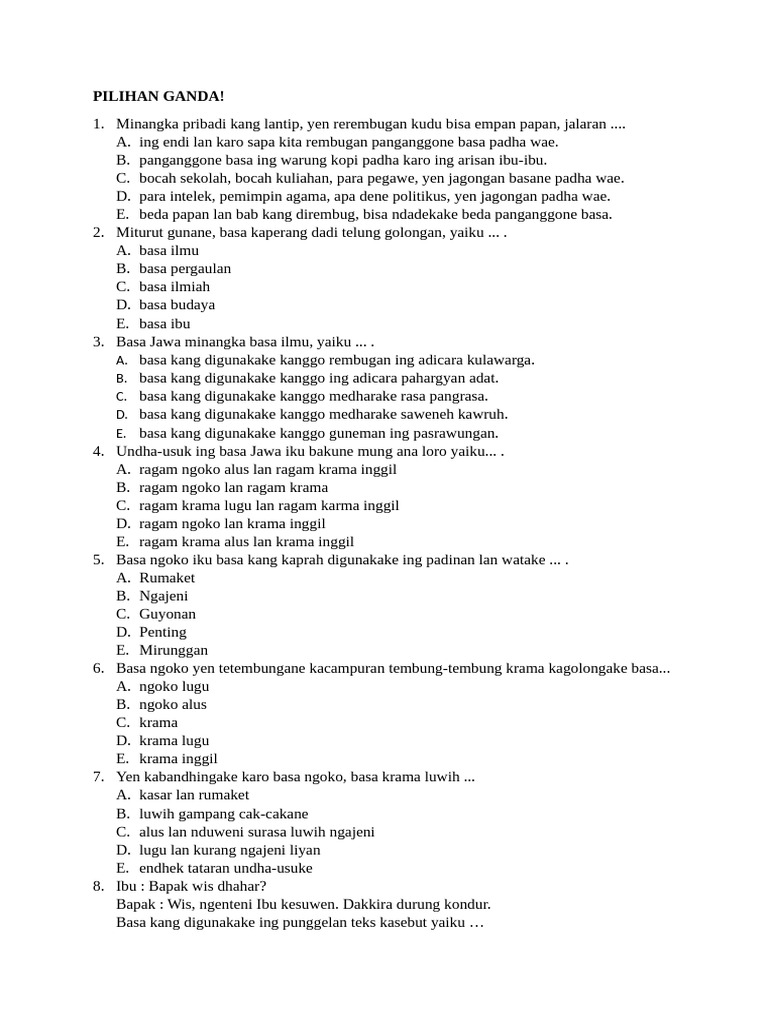 LATIHAN SOAL BJW XII | PDF