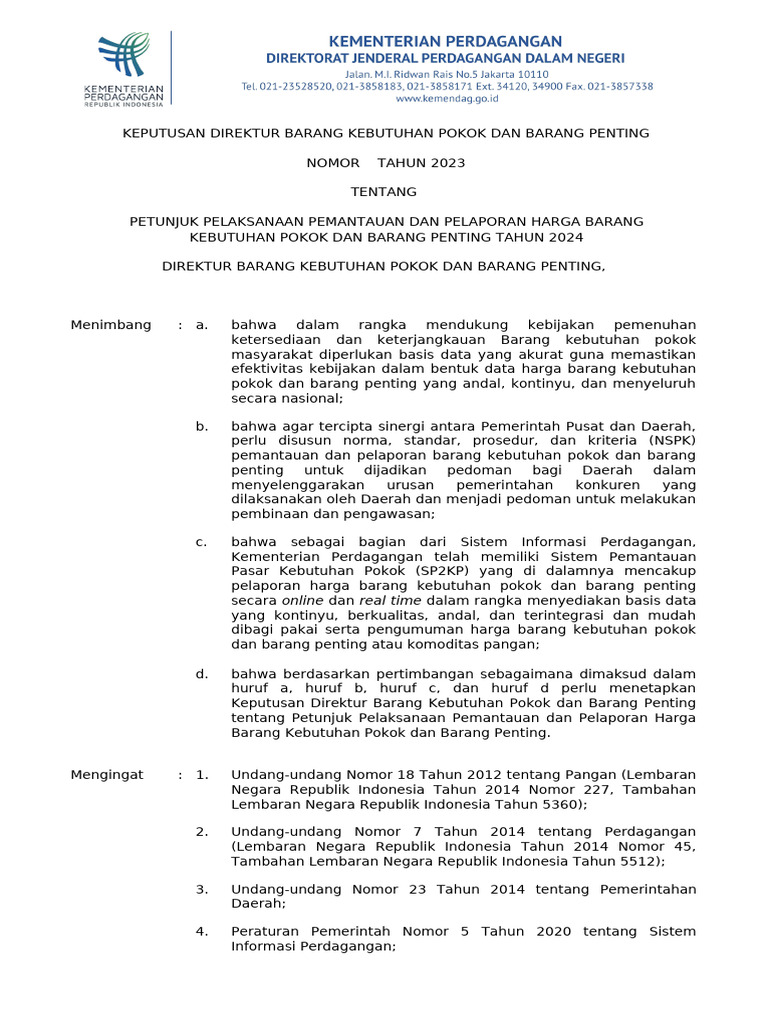 Draft Juklak Pemantauan Harga Bapok Banting 2024-Rev6 (2) Doko | PDF