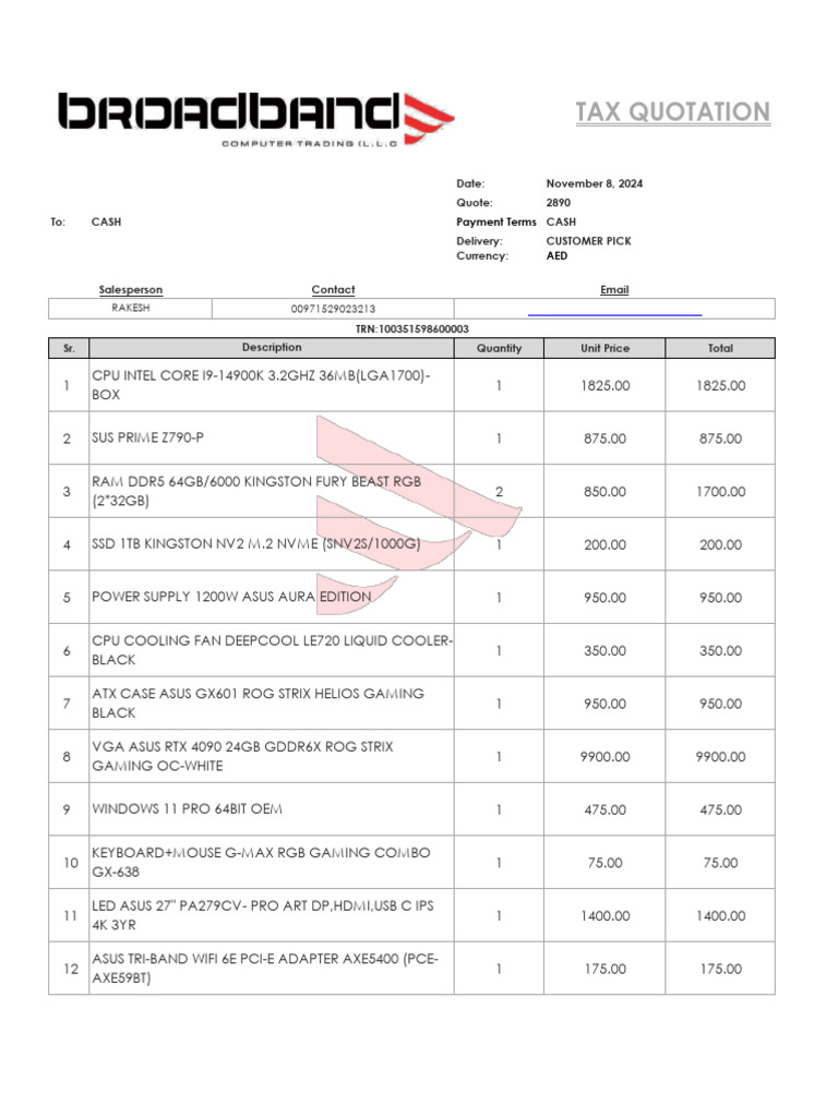 Quotation for Computer Hardware Purchase | PDF | Office Equipment ...