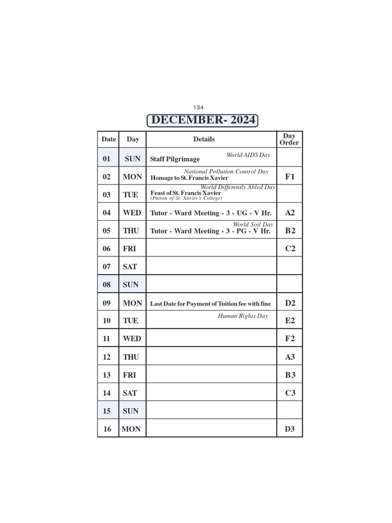 Academic Calendar DECEMBER 2024 - 25 | PDF