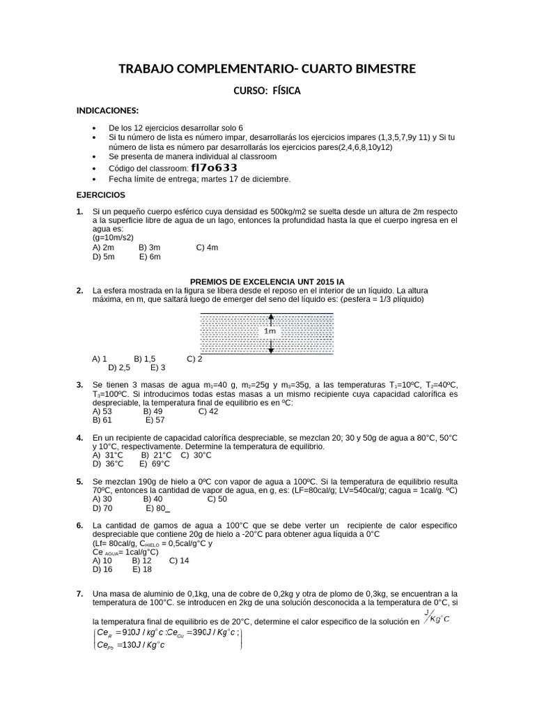 Trabajo Complementario-IV Bimestre | PDF | Agua | Química Física
