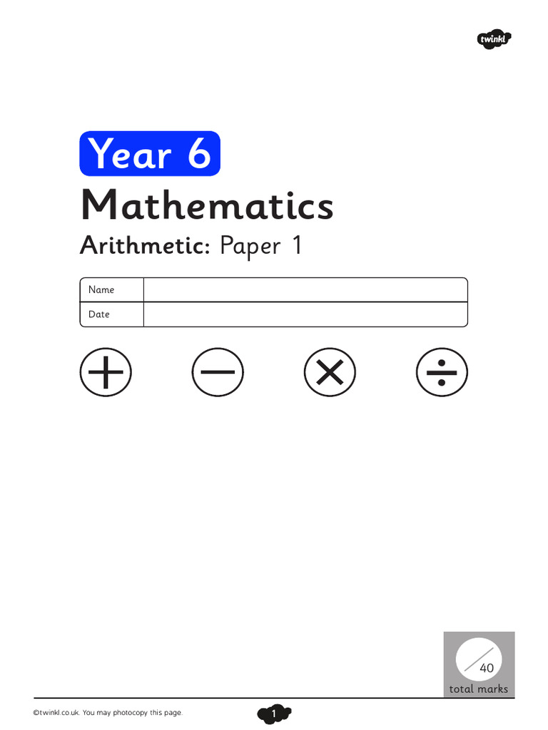 arithmetic-paper-1-blue1 | PDF | Mathematics | Arithmetic