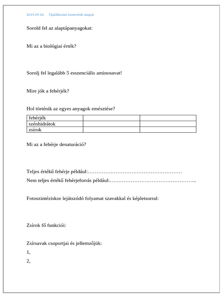 Tápl - Alapok Dolgozat | PDF