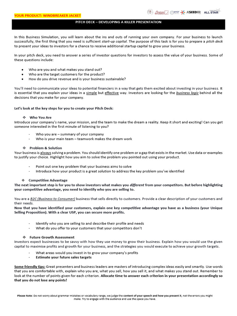 Attachment 2 - TASK 1 TASKSHEET - Pitch Deck OFFLINE (B2C) | PDF ...