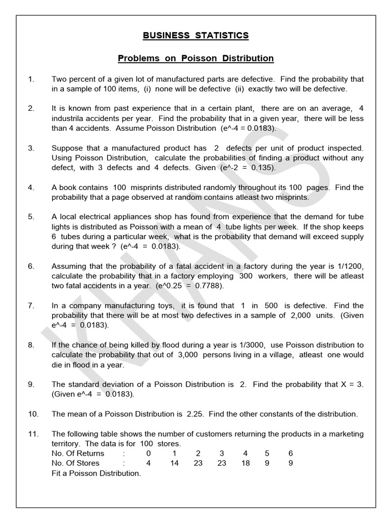 Problems On Poisson Distribution | PDF | Poisson Distribution ...