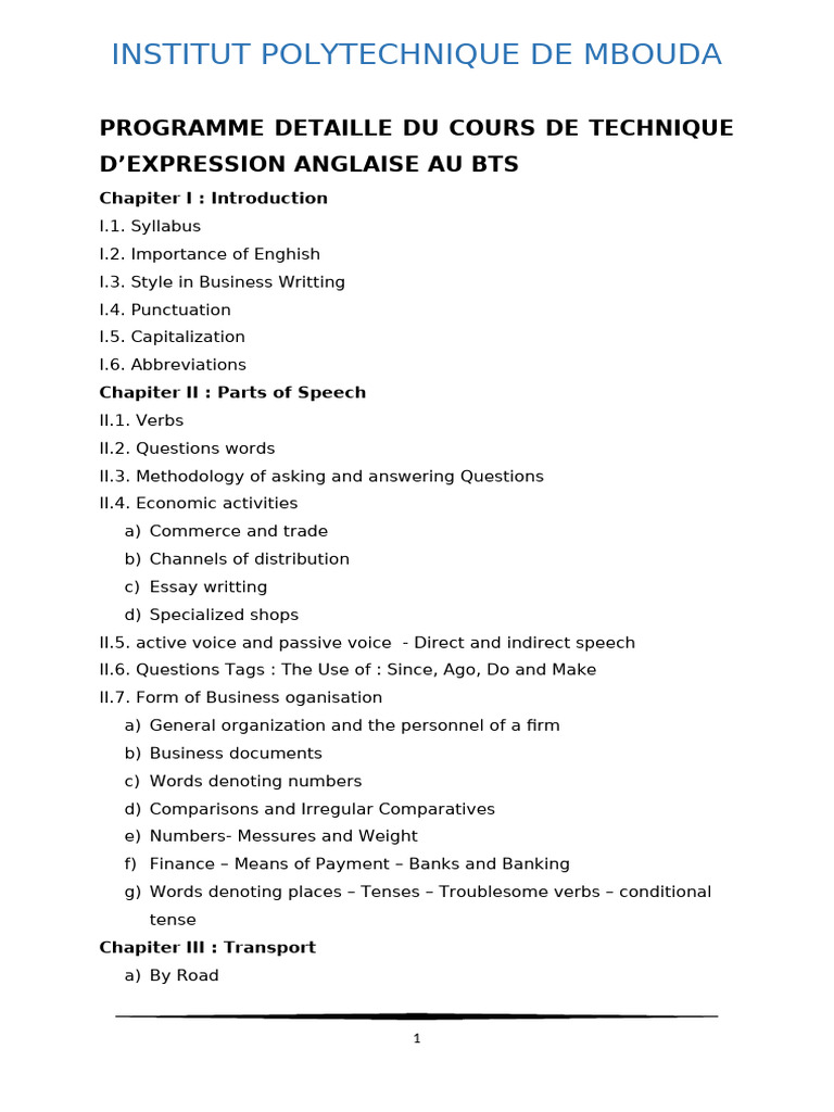 Programme Technique D'expression Anglaise BTS | PDF