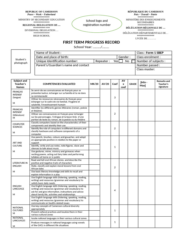 Student Progress Report Form 1 SBEP | PDF | English Language | Reason