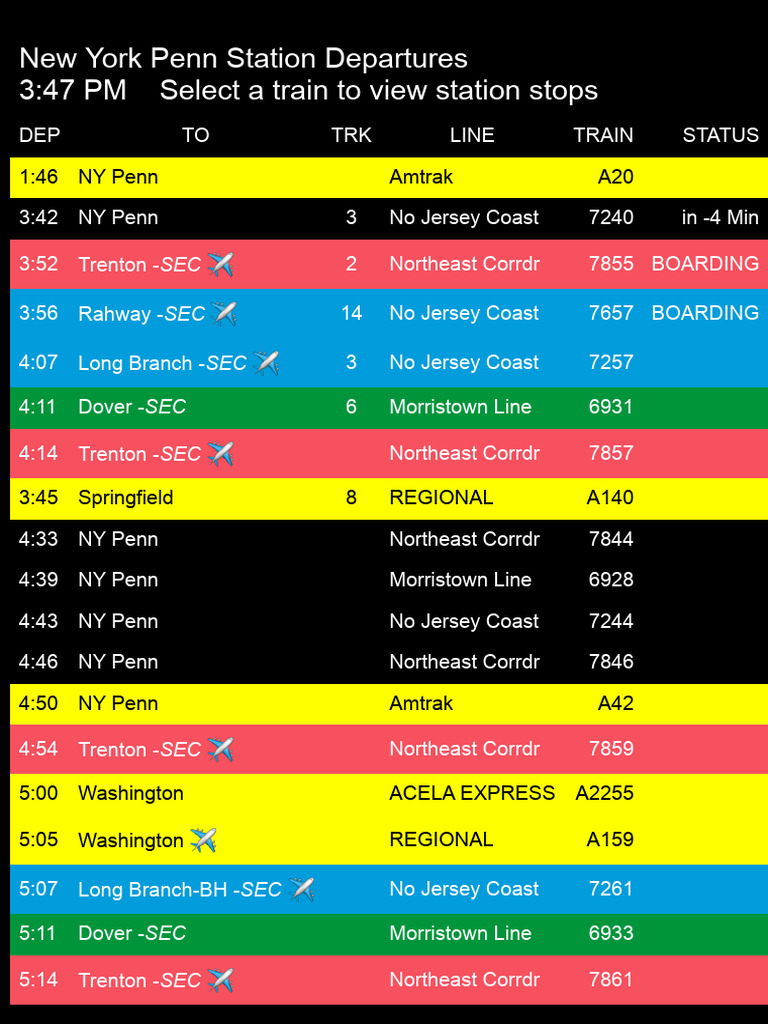 NJT NYP Departures 2 | PDF