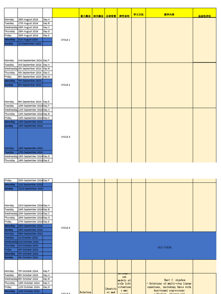 Yearly Plan - Grade 8 Extended Math | PDF | Quadratic Equation | Area