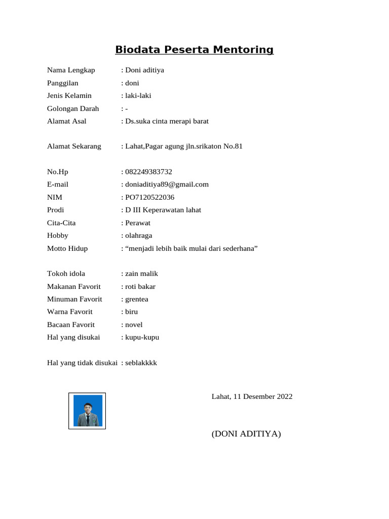 Biodata DONI | PDF