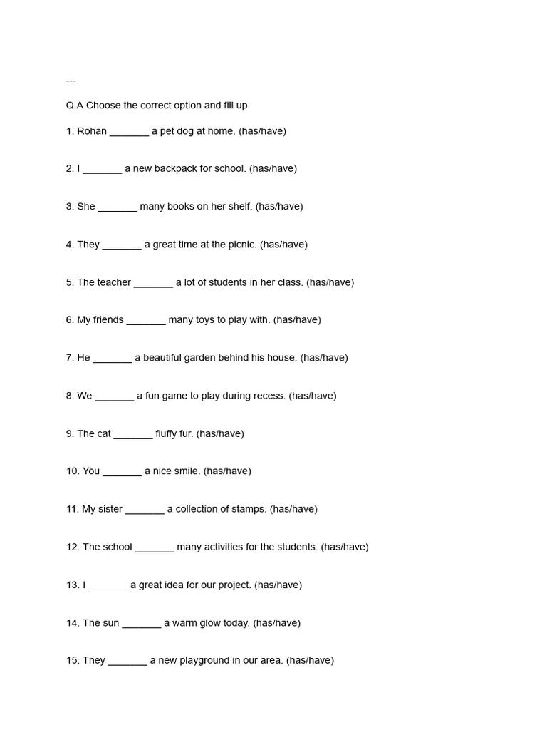 Has-Have practice questions | PDF