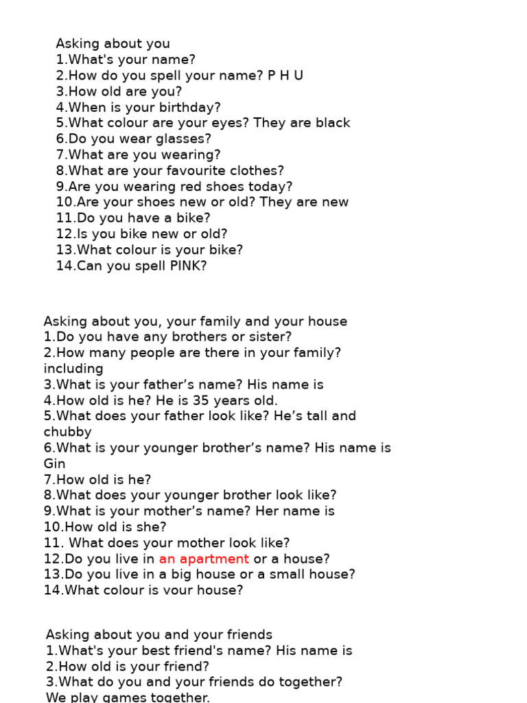 Questions About You and Your Life | PDF