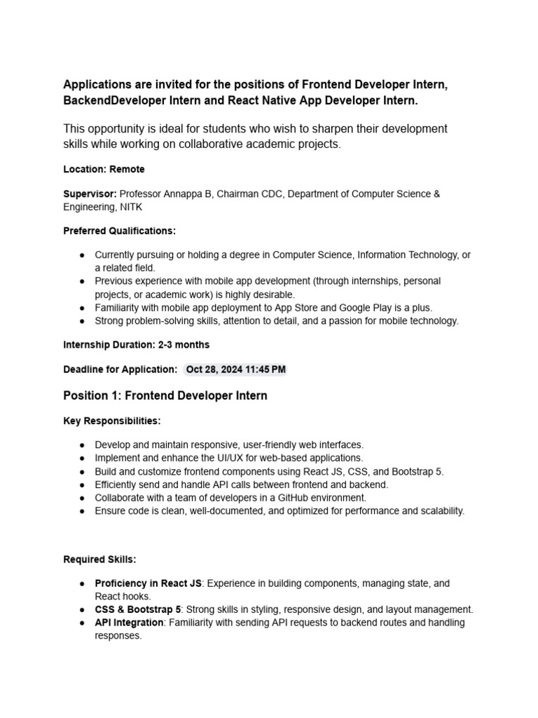Internship Opportunities in Development | PDF | Mobile App | Databases
