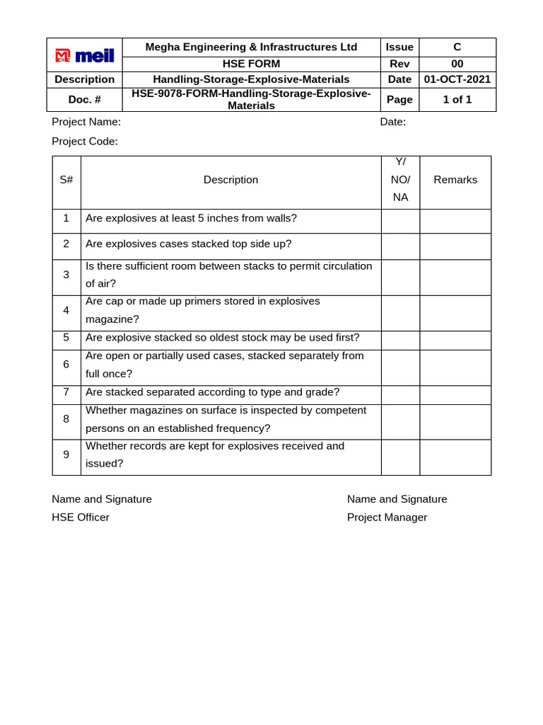 HSE 9078 FORM Handling Storage Explosive Materials 00 | PDF