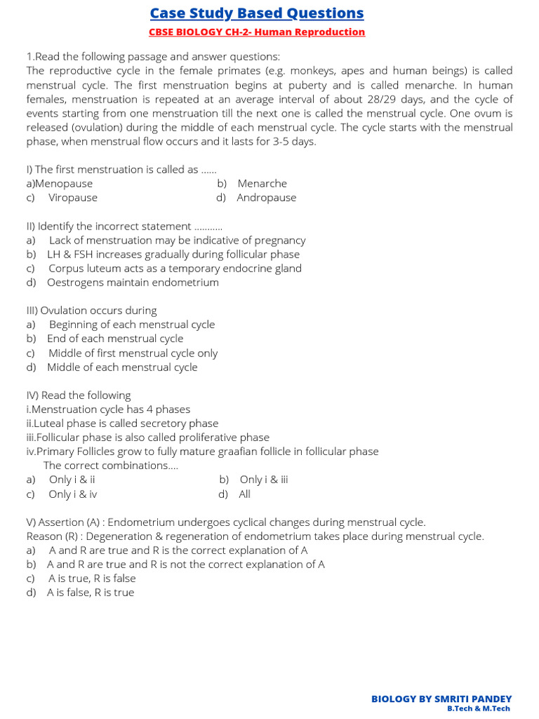 Human Reproduction Case Study Questions | PDF | Menstrual Cycle ...