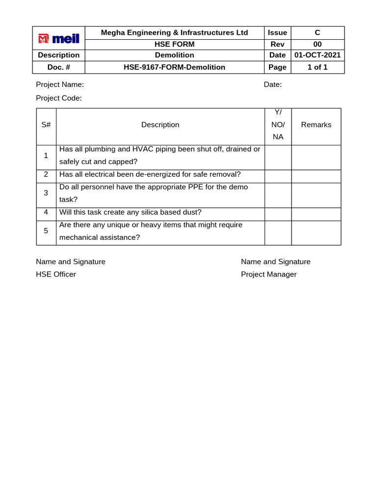 HSE 9167 FORM Demolition 00 | PDF