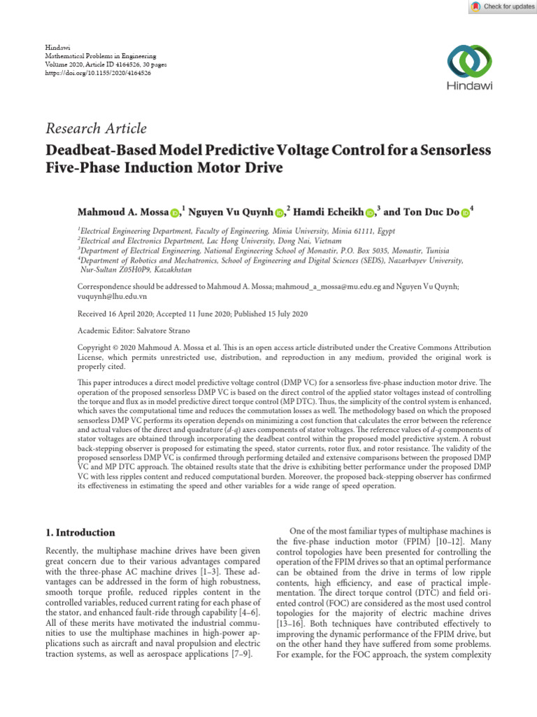 Mathematical Problems in Engineering - 2020 - Mossa - Deadbeat‐Based Model Predictive Voltage ...