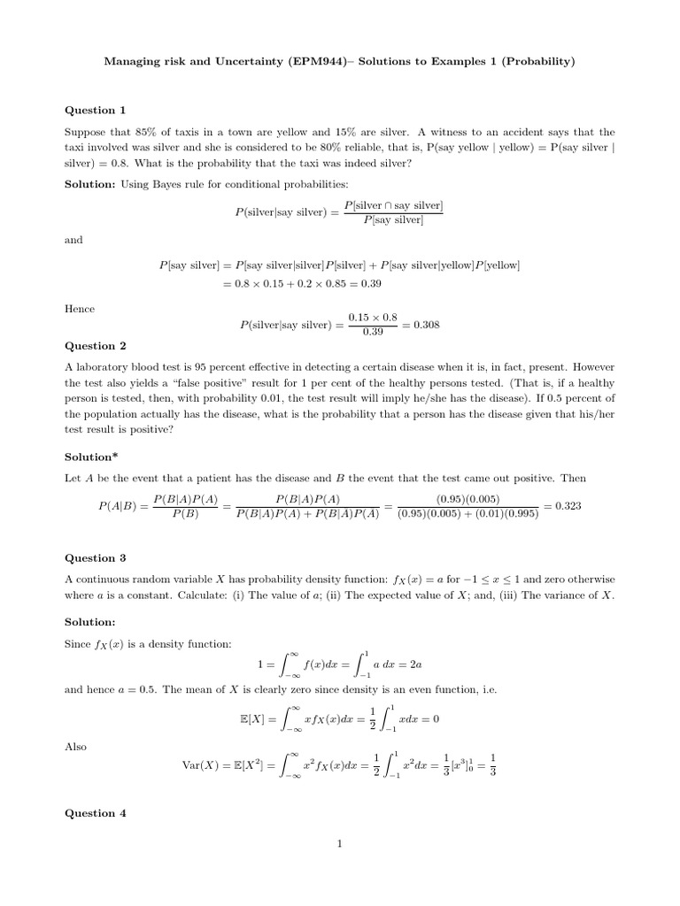 Solutions-ex1 | PDF | Variance | Probability Density Function