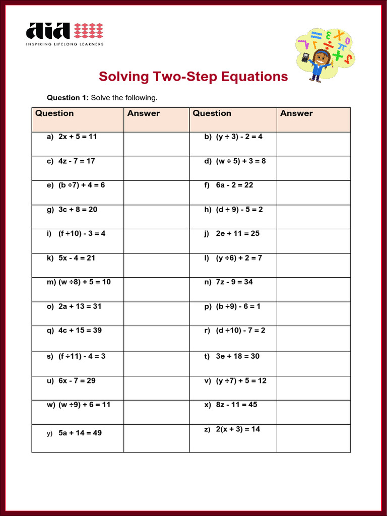 Math - Sheets - Solving two-step Equations | PDF