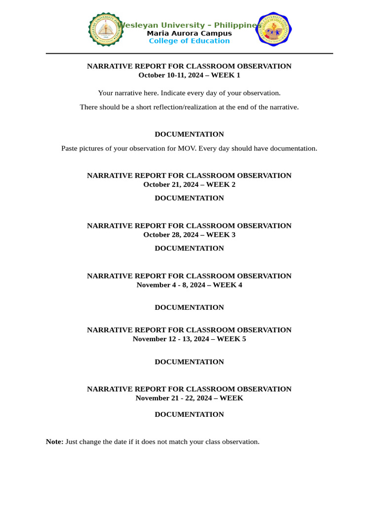 Format For Narrative of Classroom Observation 1 | PDF