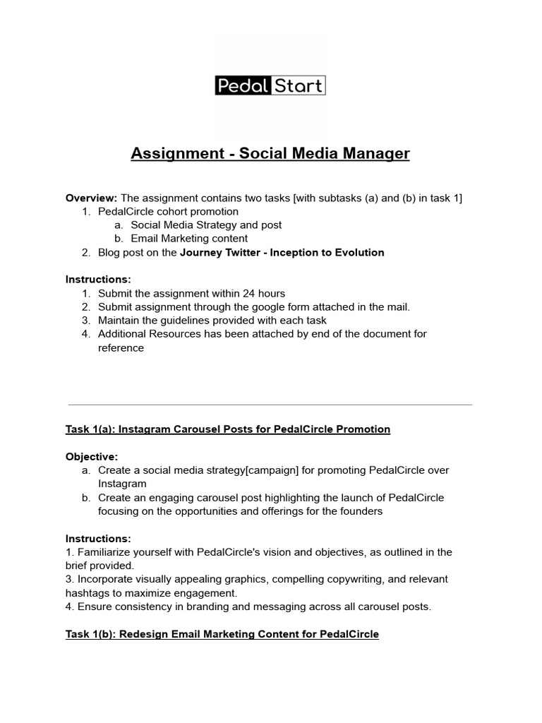 Assignment For Social Media Manager - PedalStart | PDF | Startup ...