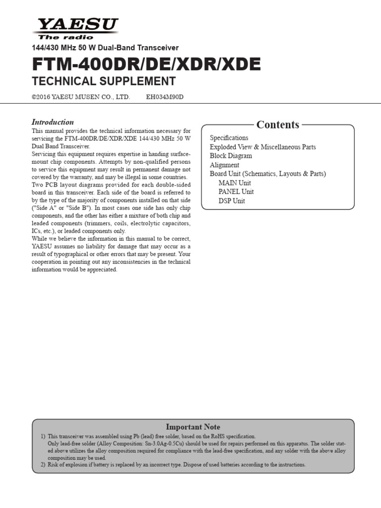 Yaesu FTM 400dr de XDR Xde Technical Supplement | PDF | Frequency ...