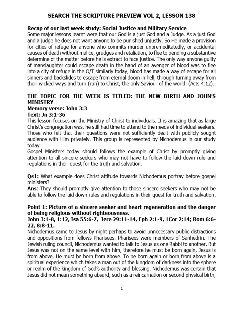 Adult STS Summary Lesson 138 | PDF | Gospel Of John | Born Again