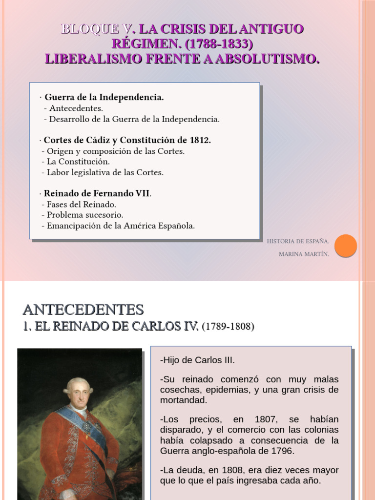 Bloque 5a. Crisis Del Antiguo Régimen. | PDF | Gobierno de españa | España