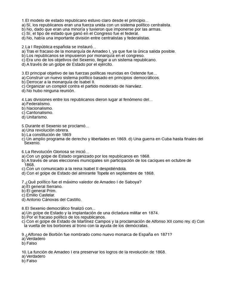 Historia del Sexenio Democrático Español | PDF | España | Política de españa