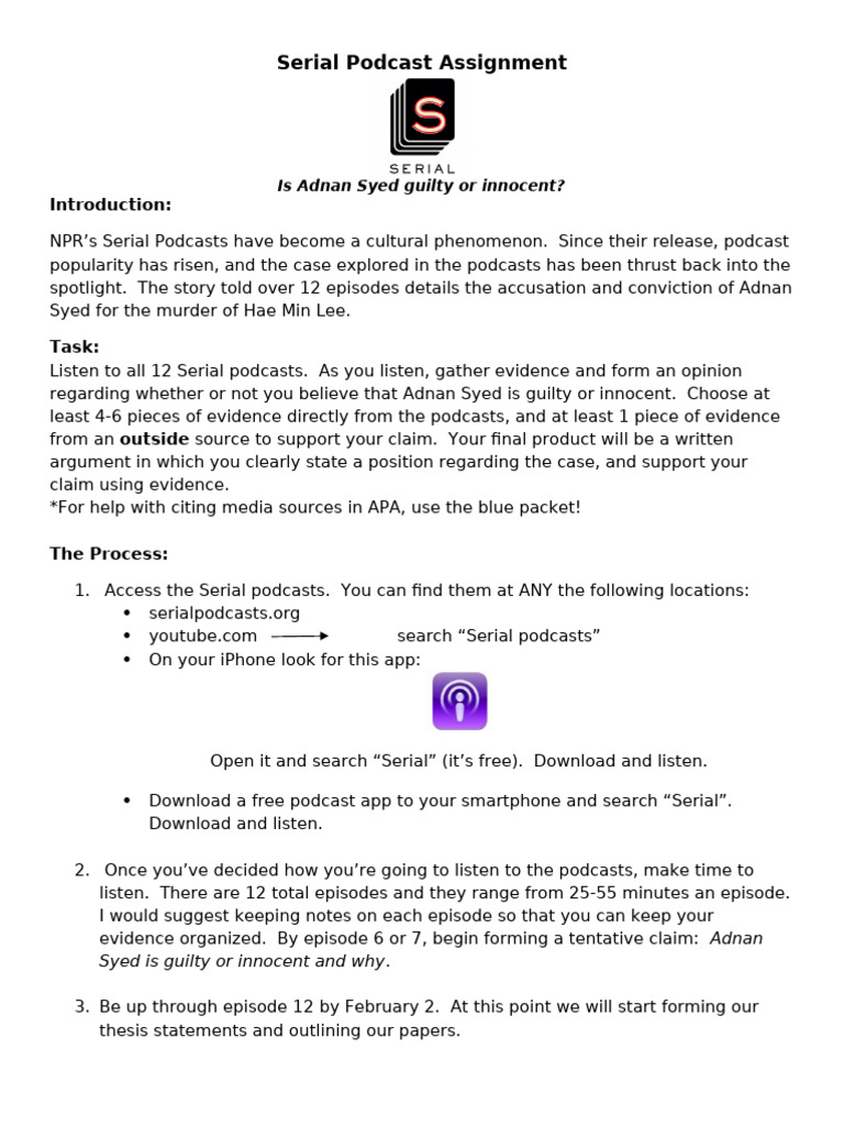 Serial Podcast Assignment | PDF