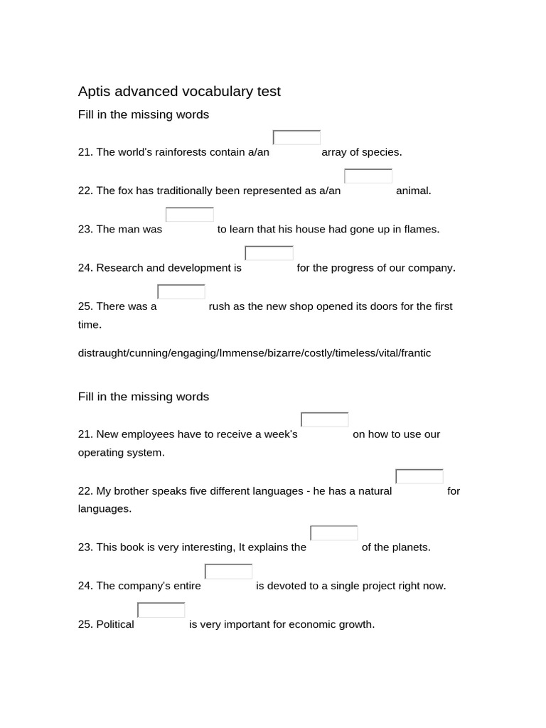 Aptis Advanced Vocabulary Test | PDF