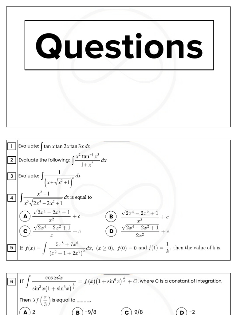 Indefinite Integration - Question Sheet | PDF