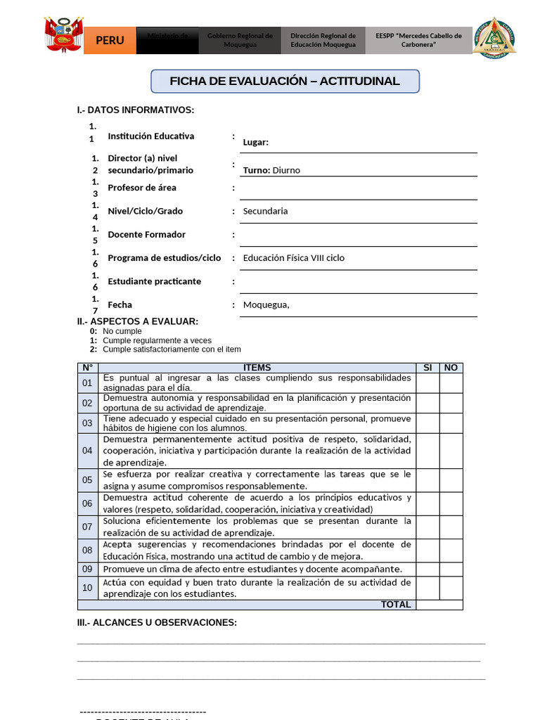 Evaluación Actitudinal en Educación Física | PDF | Maestros | Aprendizaje