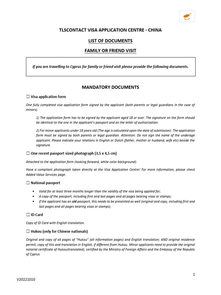 tlscontact_documents_list_cn2cy_en_family_friend_visit (1) | PDF | Travel Visa | Identity Document