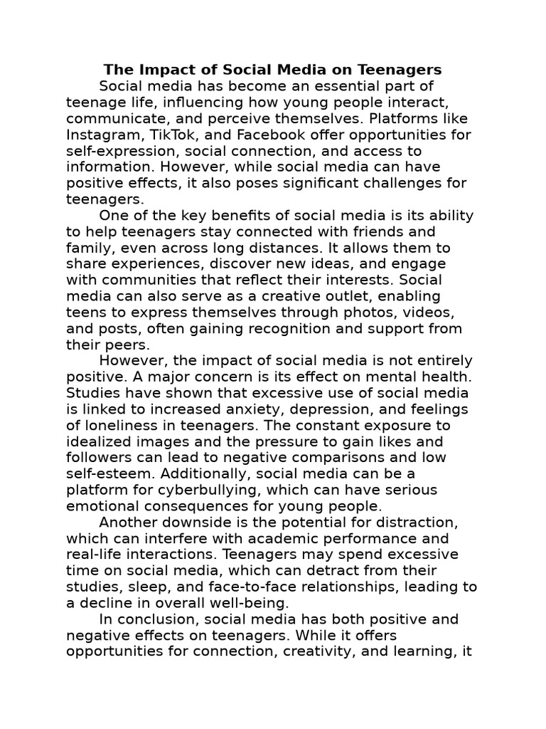 The Impact of Social Media on Teenagers | PDF