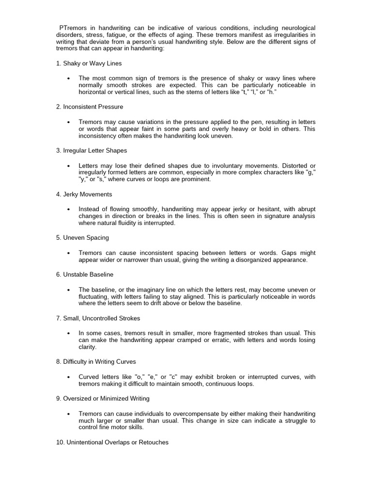 Tremors in handwriting can be indicative of variou | PDF | Signature