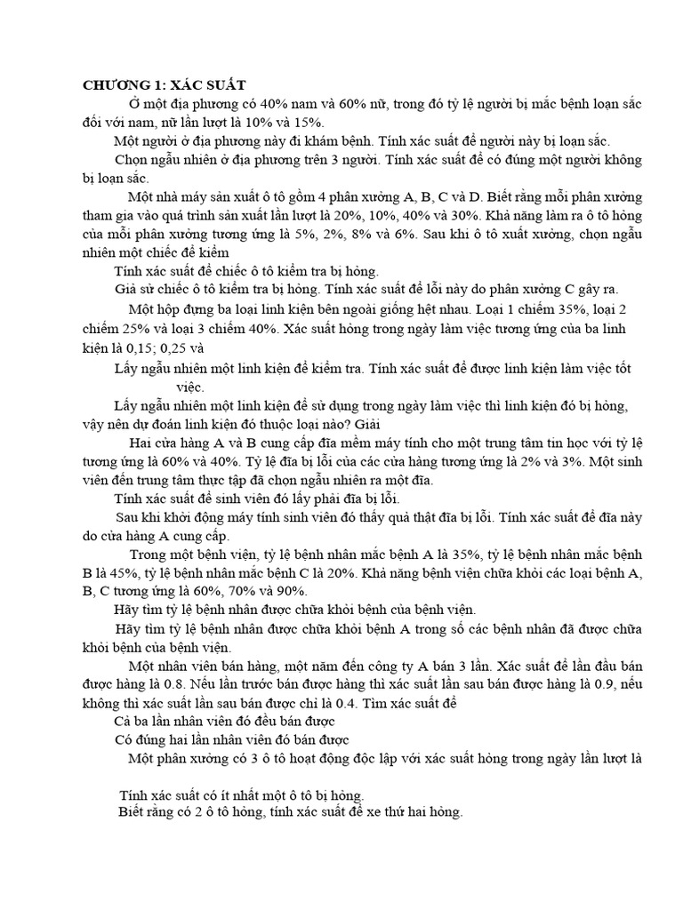 BÀI TẬP ON TAP XSTK CHUONG 1,2 (K25) | PDF