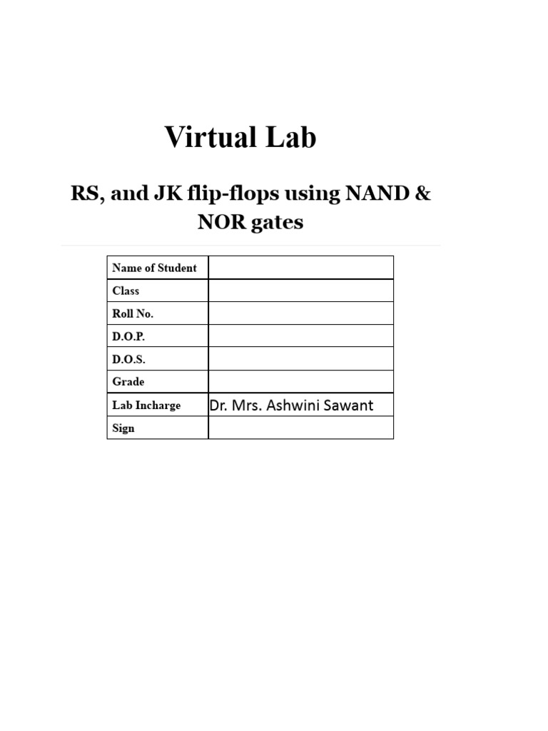 Virtual Lab SR and JK Flip Flop | PDF | Digital Electronics ...