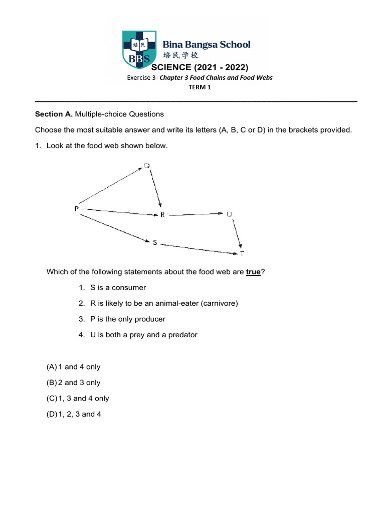 Exercise 3 Chapter 3 Food Chains & Food Webs (1) | PDF | Predation ...