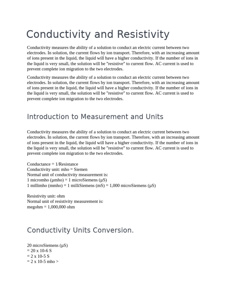 Conductivity And Resistivity Pdf Electrical Resistivity And Conductivity Electrical