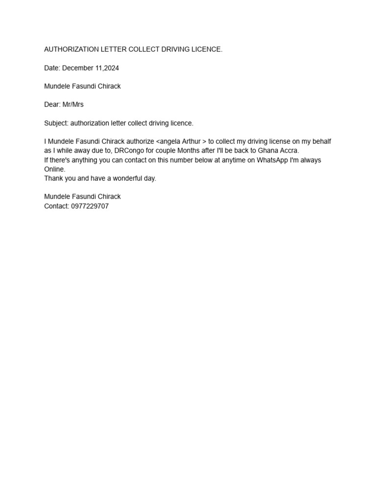 Authorization Letter for License Collection | PDF