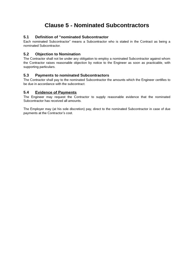 CLAUSE 5 - Nominated Subcontractors | PDF