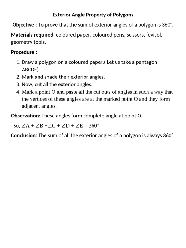 Exterior Angles of Polygons: 360° Proof | PDF